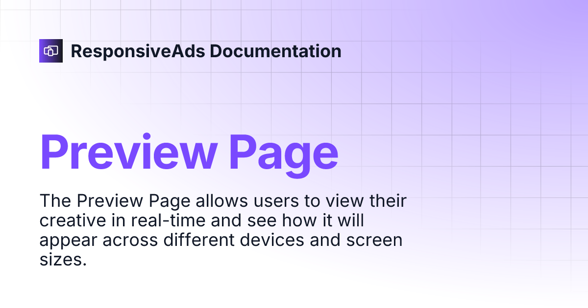 Preview Page | ResponsiveAds Documentation